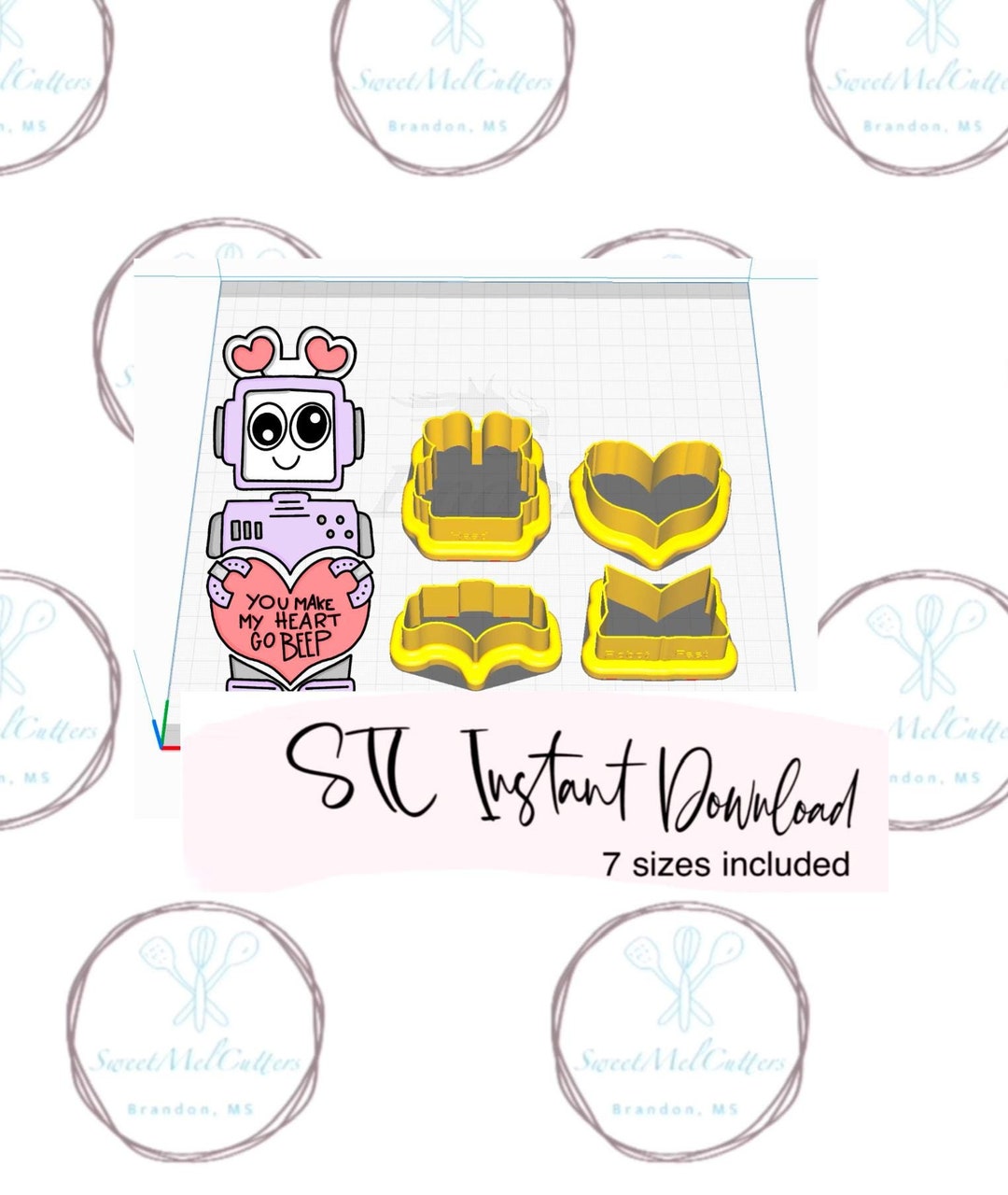 Valentines Robot Set of Four (three Sets) Cookie Cutters STL Instant ...
