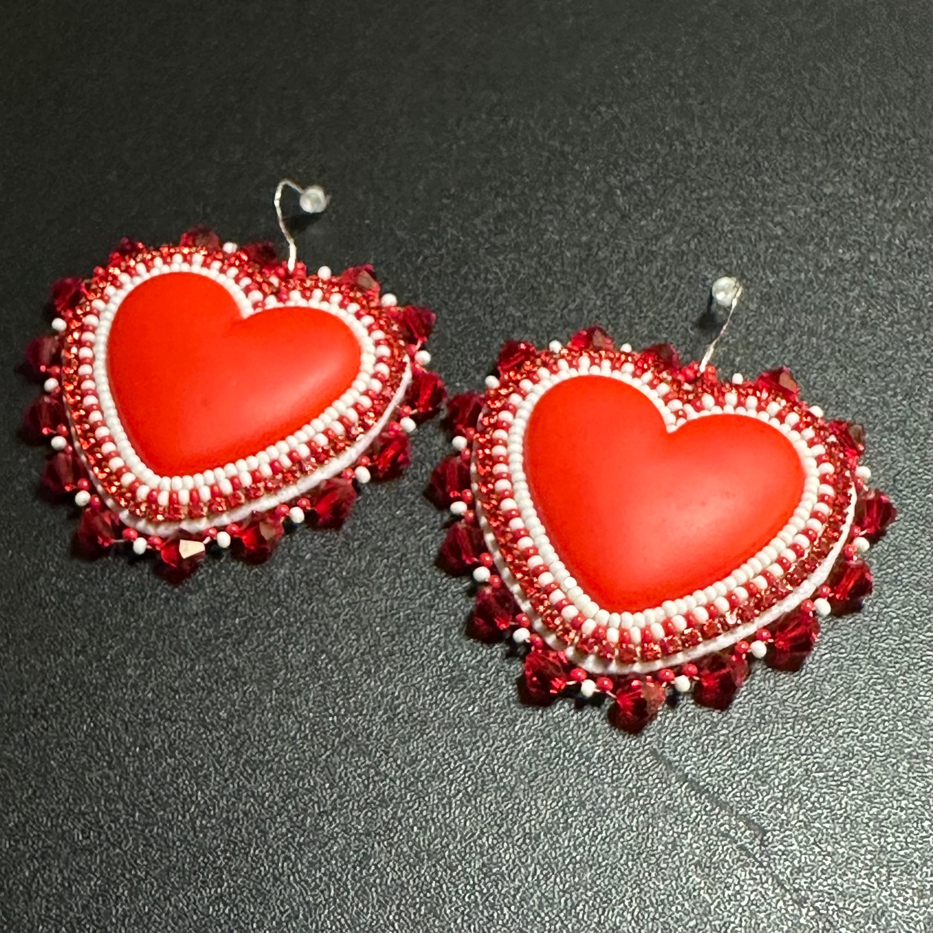 Heart Earrings Red/white Indigenous Made Native American Beadwork - Etsy