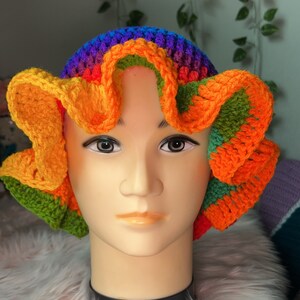 Crochet Rainbow Ruffle Hat Crochet Bucket Hat Wavy Brim - Etsy