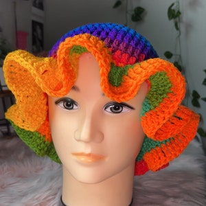 Crochet Rainbow Ruffle Hat Crochet Bucket Hat Wavy Brim - Etsy