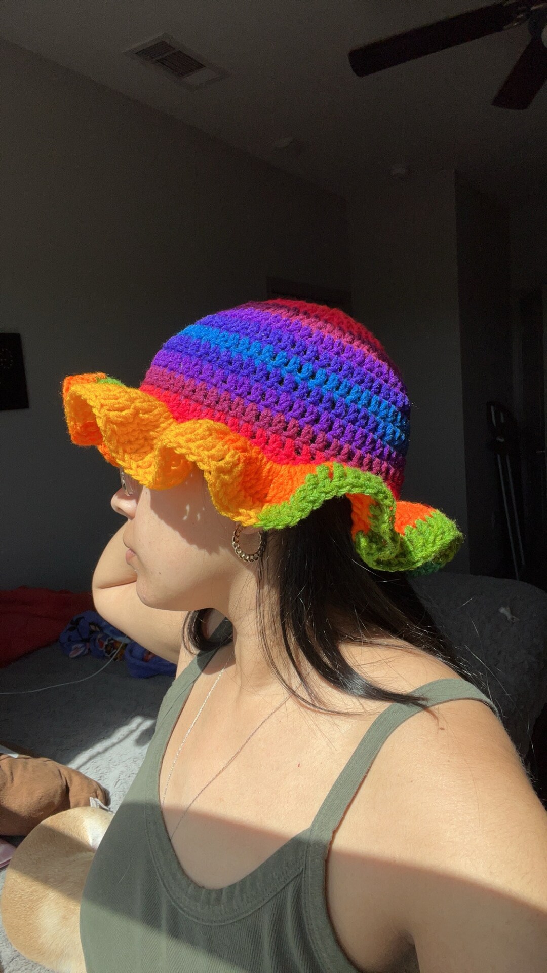 Crochet Rainbow Ruffle Hat Crochet Bucket Hat Wavy Brim - Etsy
