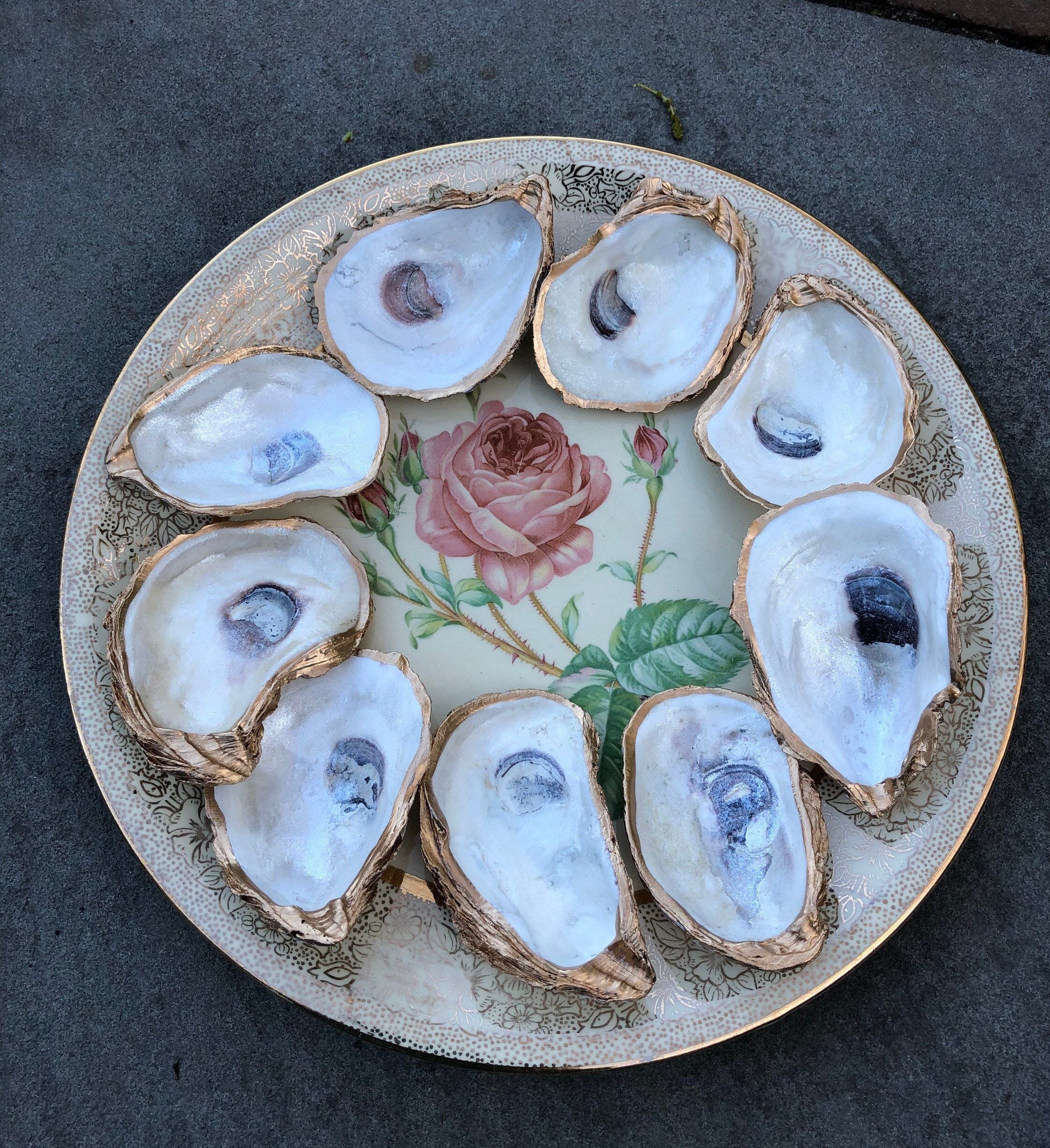 Oyster Shell Ring Dish Decorative Jewelry Trinket Bowl Gold | Etsy