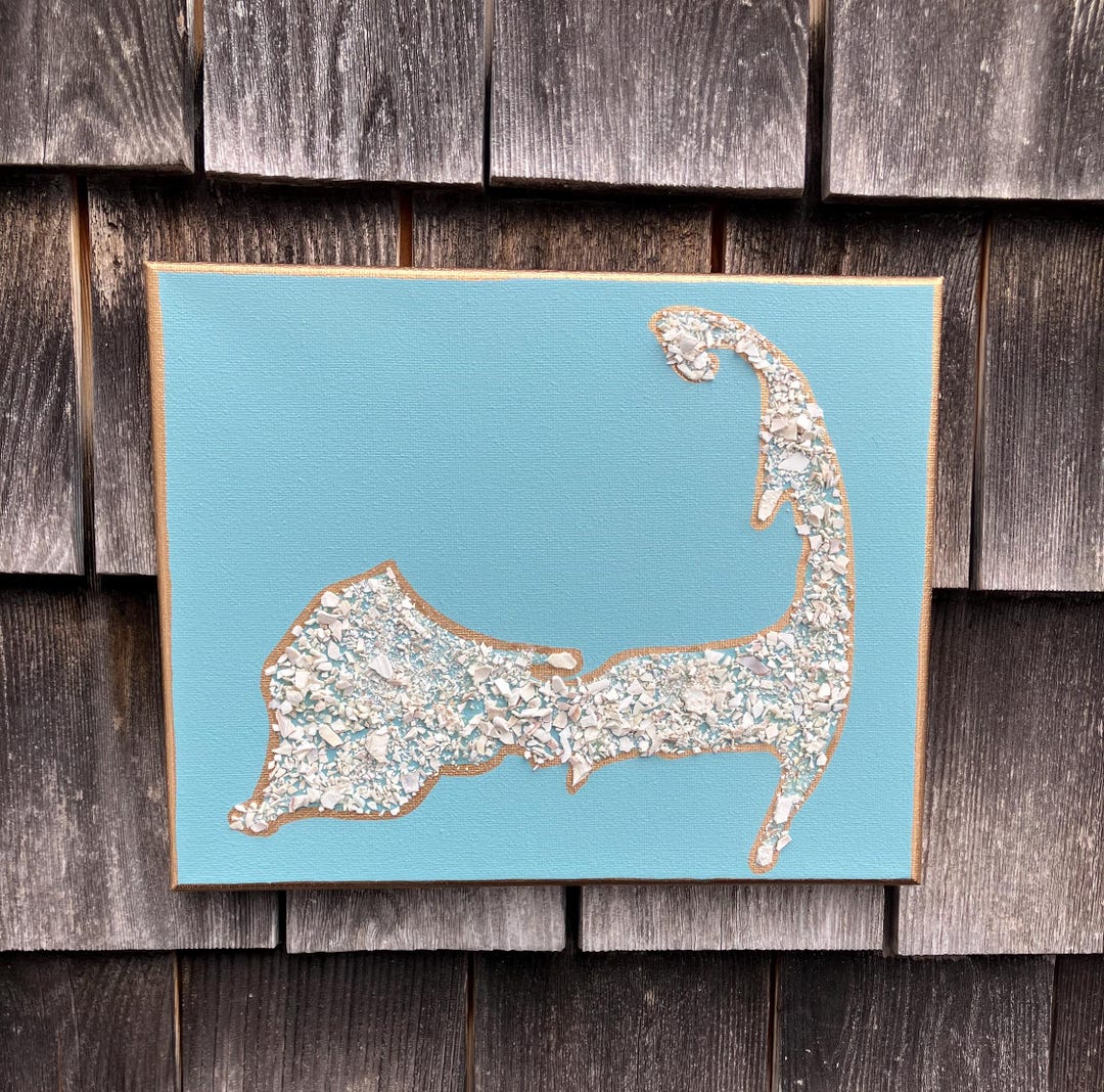 Cape Cod Outline Map, Crushed Seashell Mosaic Collage on Canvas, Wall ...