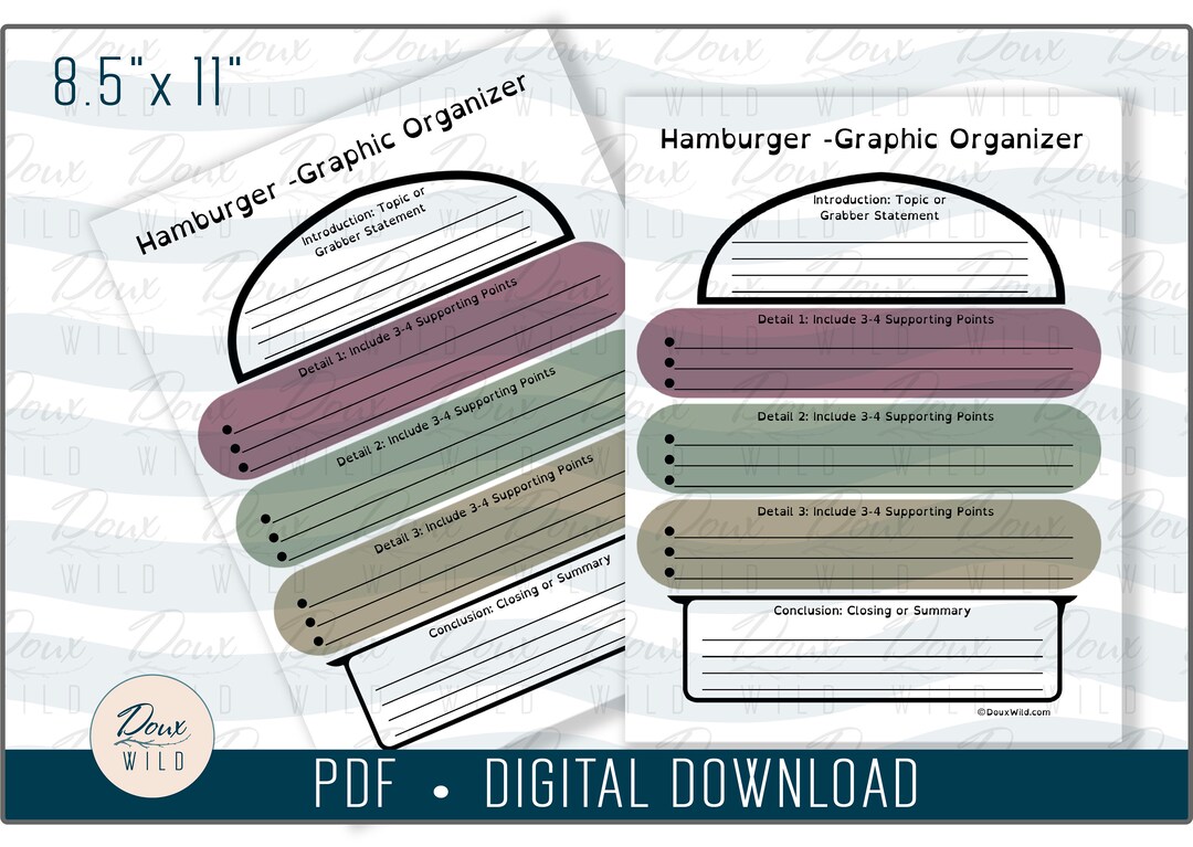 Hamburger Graphic Organizer 8.5x11 PDF Homeschool Dyslexic Font English ...