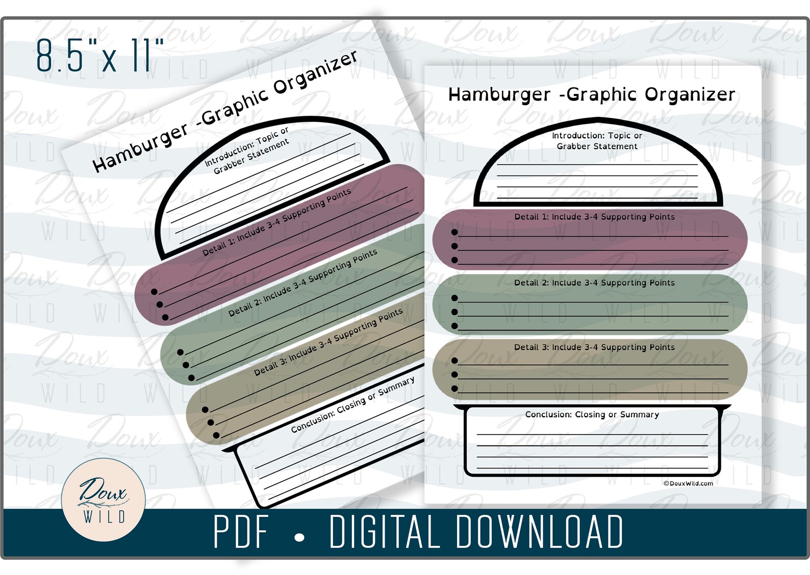 Organizador gráfico de hamburguesas 8.5x11 PDF Homeschool Dyslexic Font English ELA Essay ...