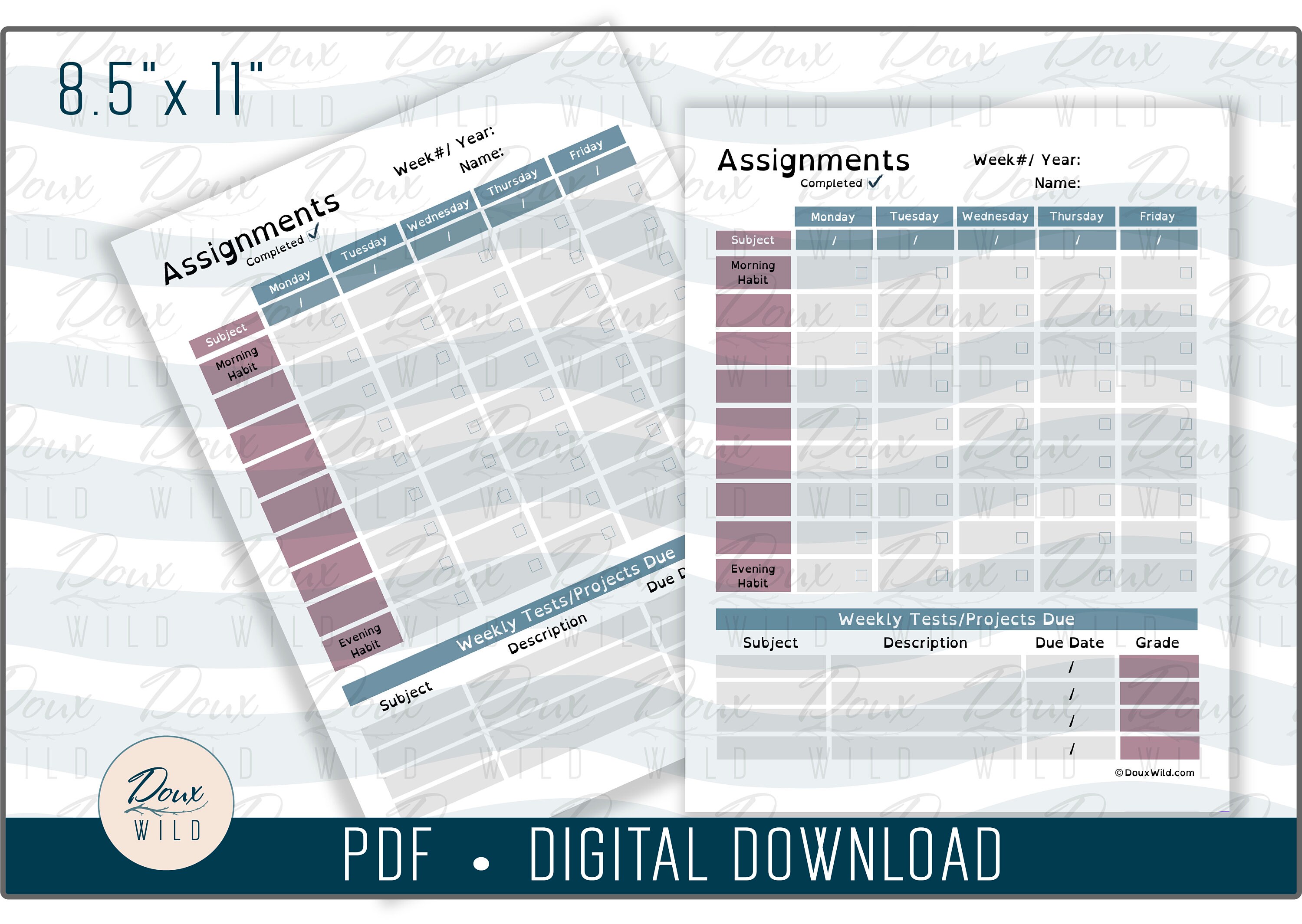 Weekly Student Assignment Planner 8.5x11 PDF Homeschool Dyslexic Lesson ...