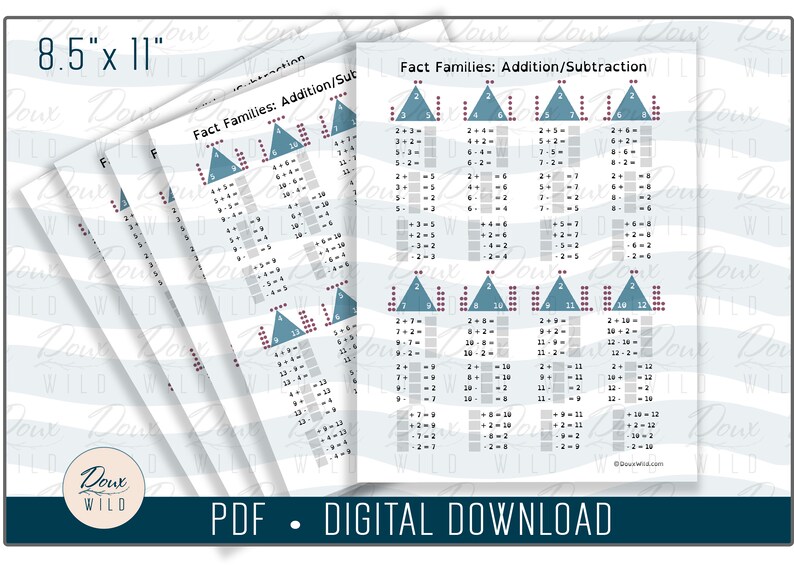Fact Families Addition/subtraction 8.5x11 PDF Homeschool Dyslexic Font ...