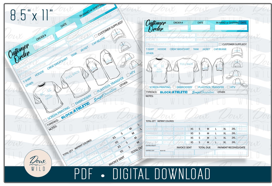 CUSTOM Customer Order Form 8.5x11 PDF Printable Business Invoice Craft ...