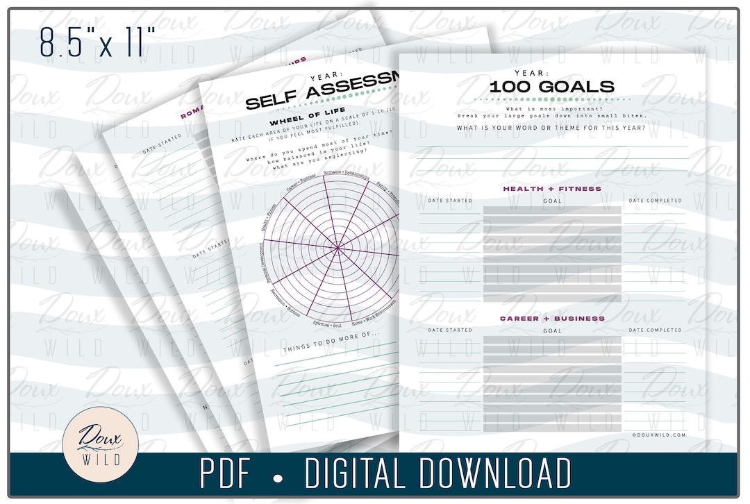 100 Goals: Self Assessment + Planner 8.5x11 PDF Printable Personal ...