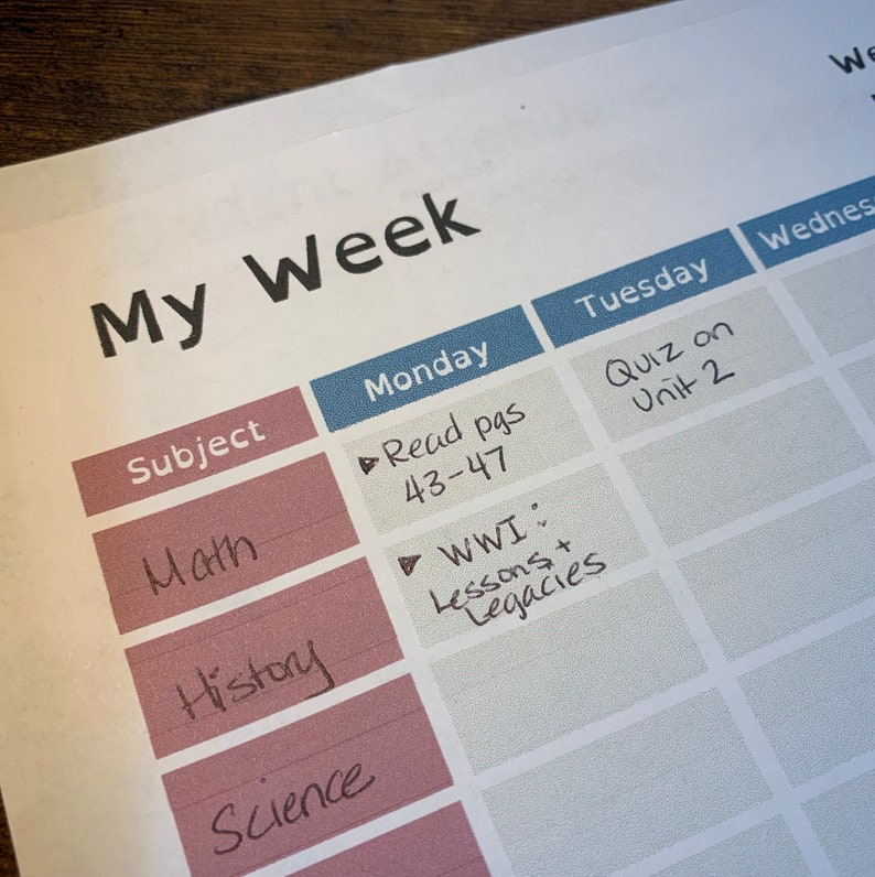 Printable Weekly Student Planner 8.5x11 PDF Homeschool Dyslexic Font ...