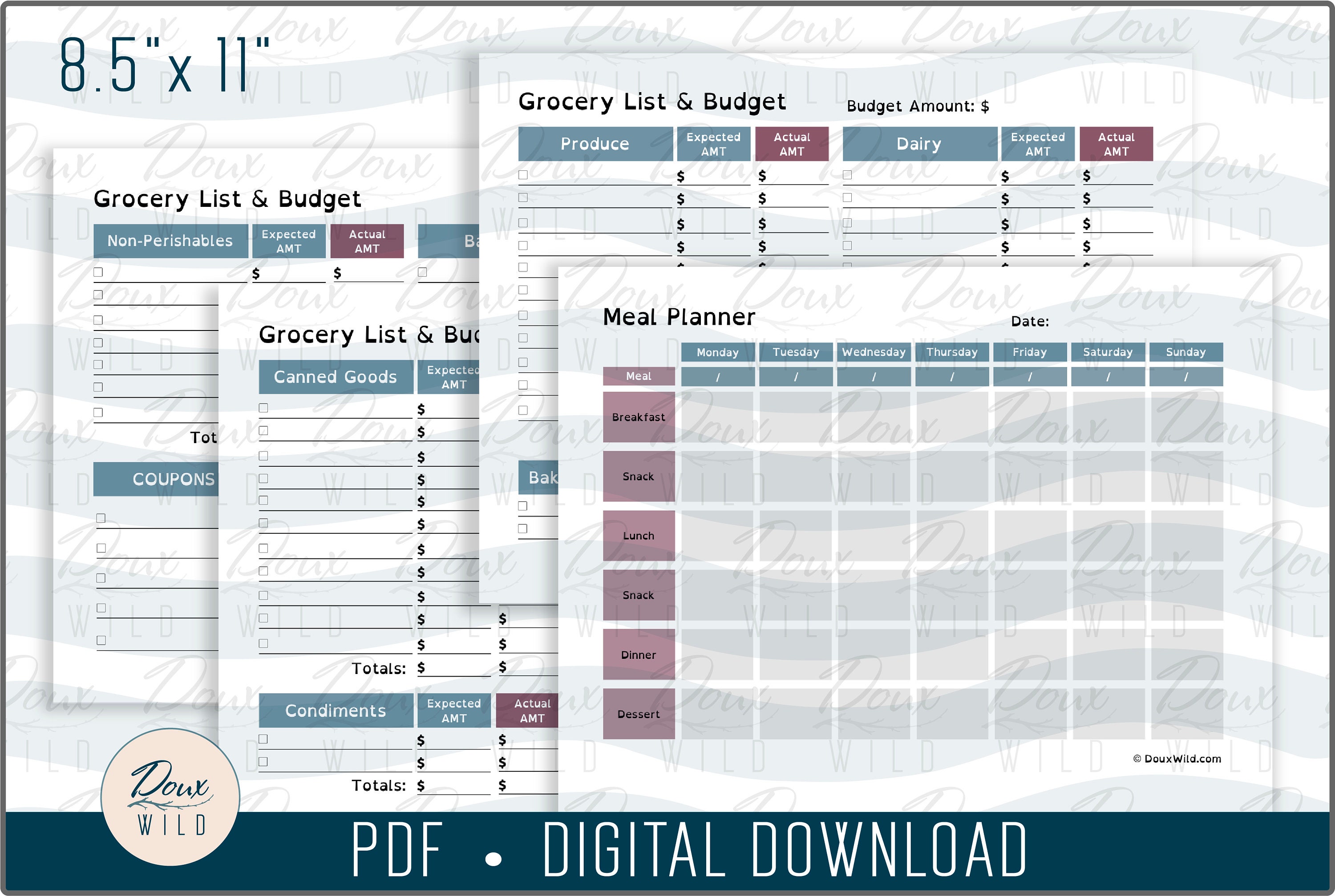 Meal Planner, Grocery List, Budget & Coupon Tracker 8.5x11 PDF ...