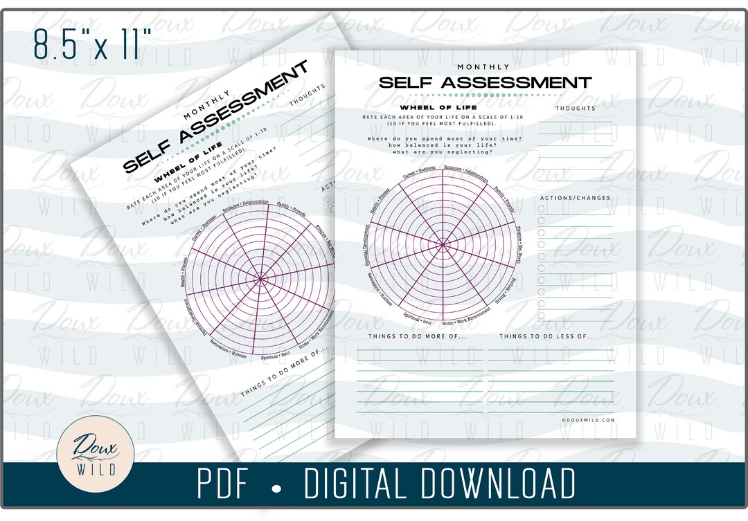 Monthly Self Assessment - Wheel of Life 8.5x11 PDF Printable Personal ...