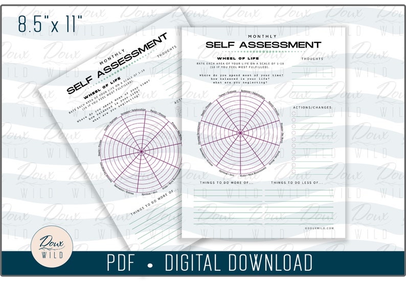 Monthly Self Assessment Wheel of Life 8.5x11 PDF Printable Personal ...