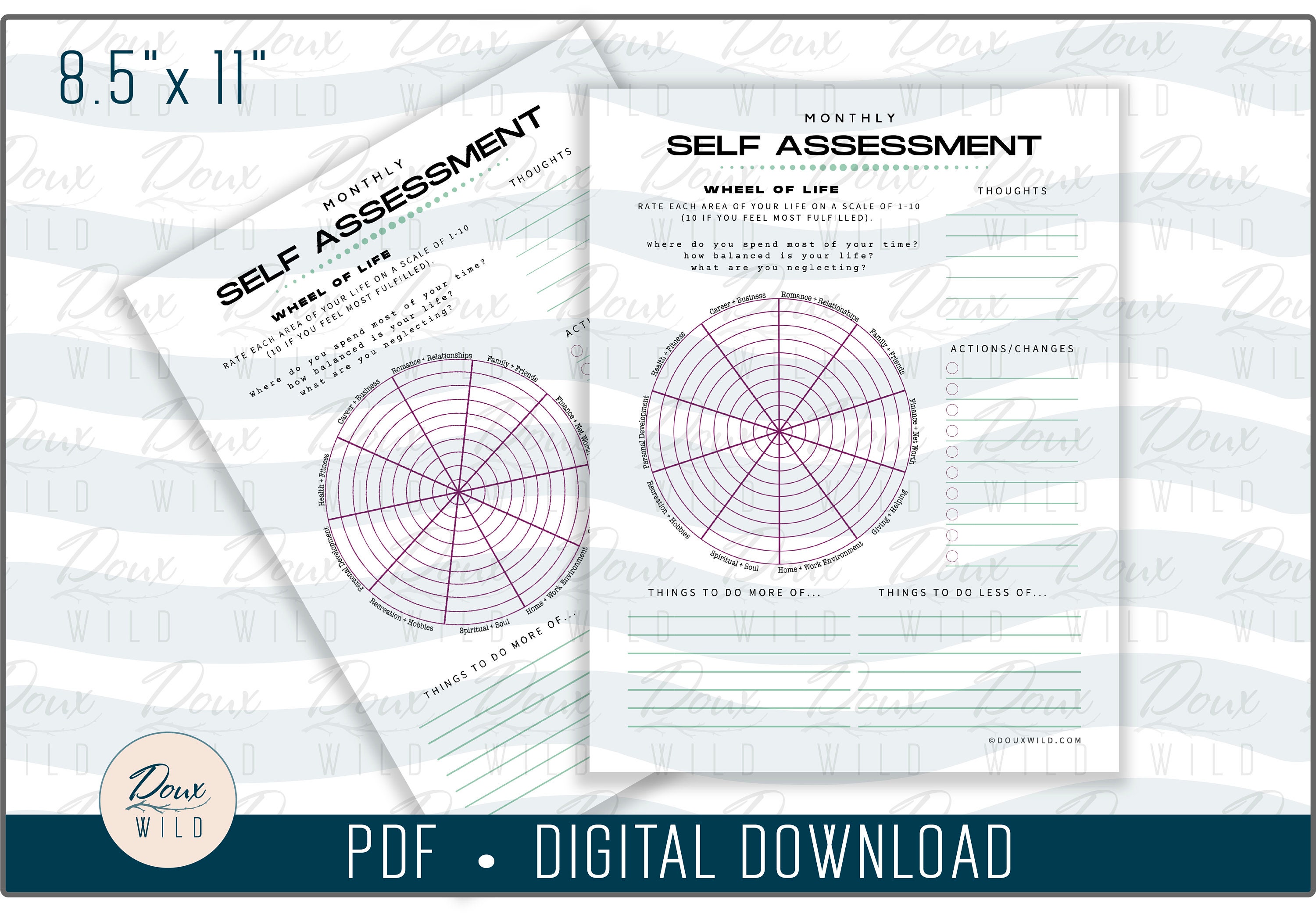 Monthly Self Assessment Wheel of Life 8.5x11 PDF Printable Personal ...