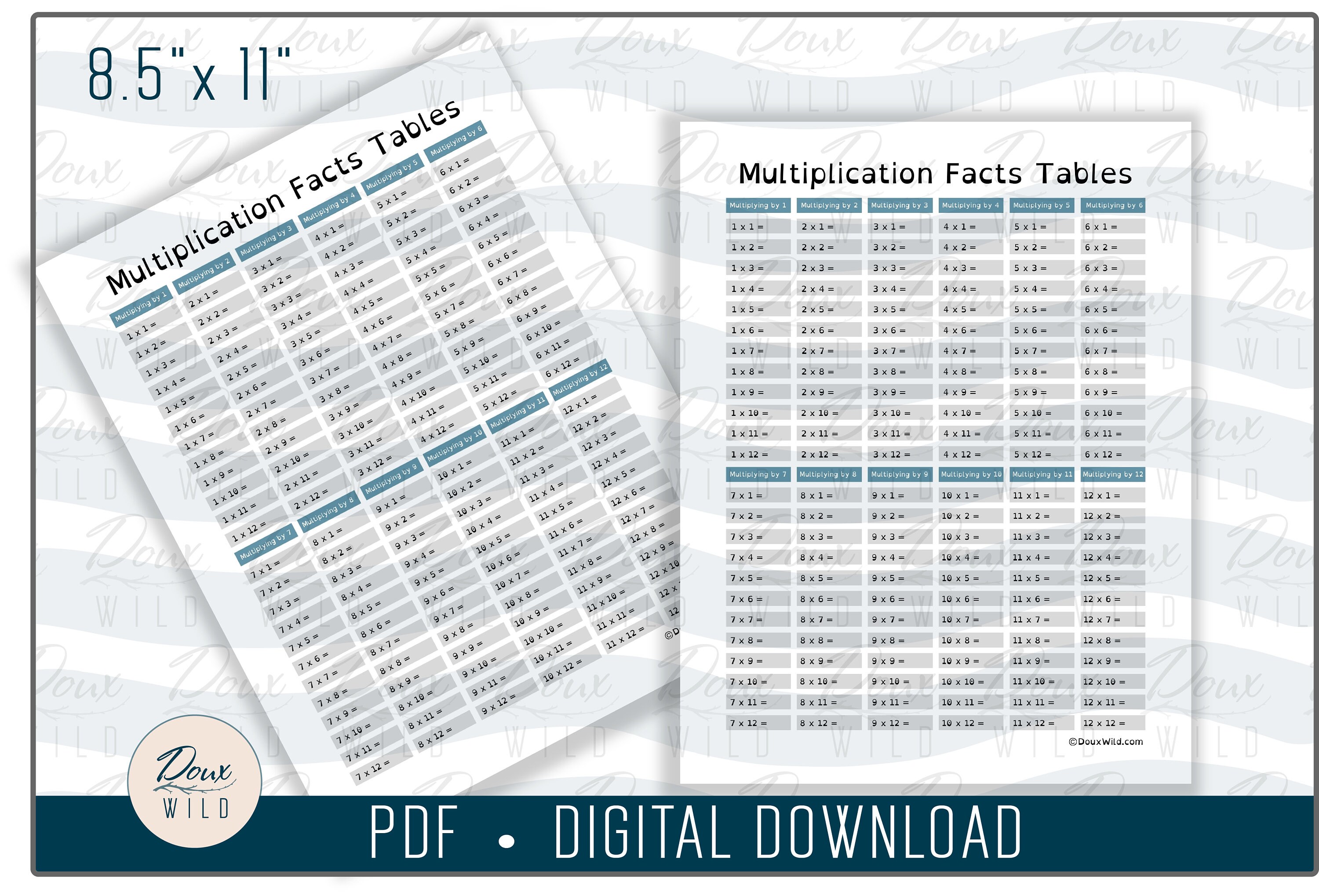 Printable Multiplication Facts Tables 8.5x11 PDF Homeschool Dyslexic ...