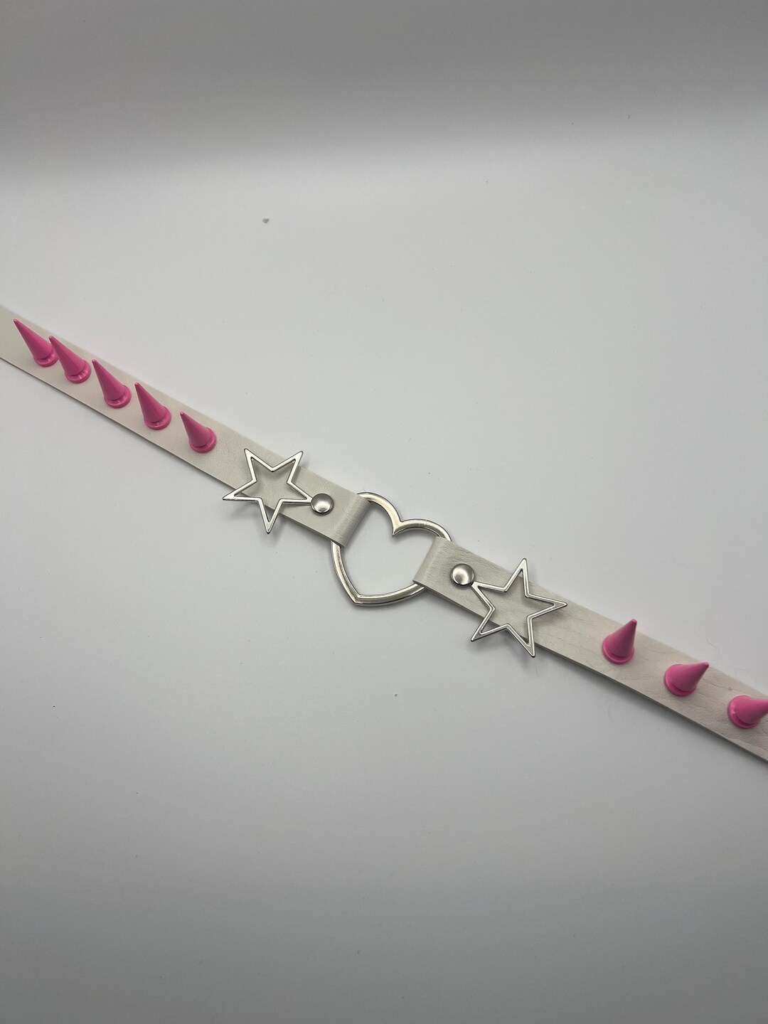 Pastel Pink Spiked Leather Choker, White Kawaii Choker, Heart Choker - Etsy