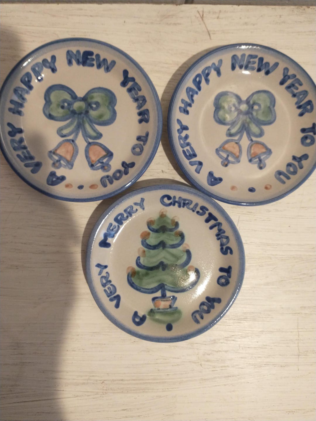 Vintage M.A. Hadley Pottery Christmas and New Years Coasters/trinket ...