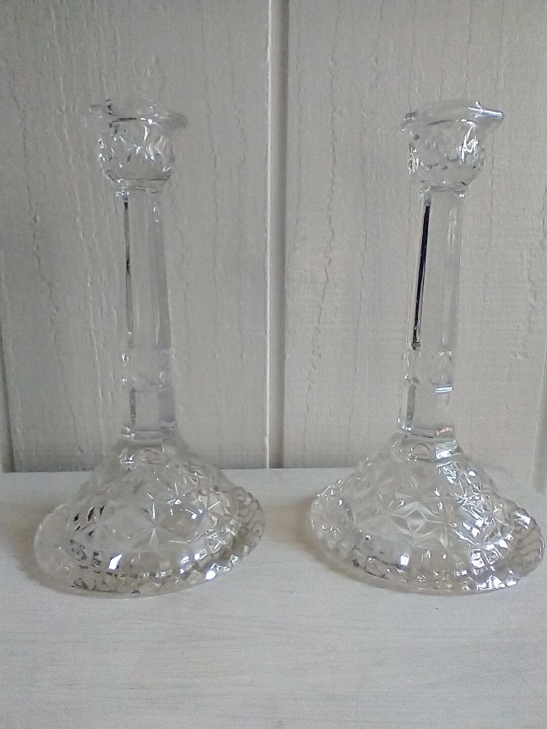 Vintage Candlesticks Clear Cut Glass Holders - Etsy