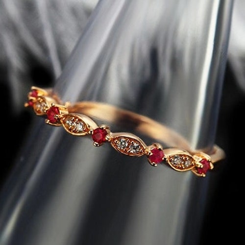 Vintage Ruby Wedding Band Natural Ruby Stack Ring Half - Etsy