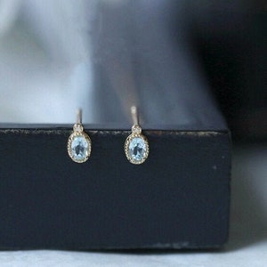 Natural Blue Topaz Stud Earrings, Halo Topaz Earring Studs, Sky Blue ...