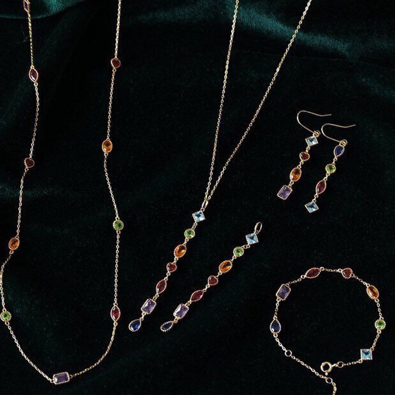 Multicolor Gemstone Necklace, Rainbow Color Stone Necklace, Colorful ...