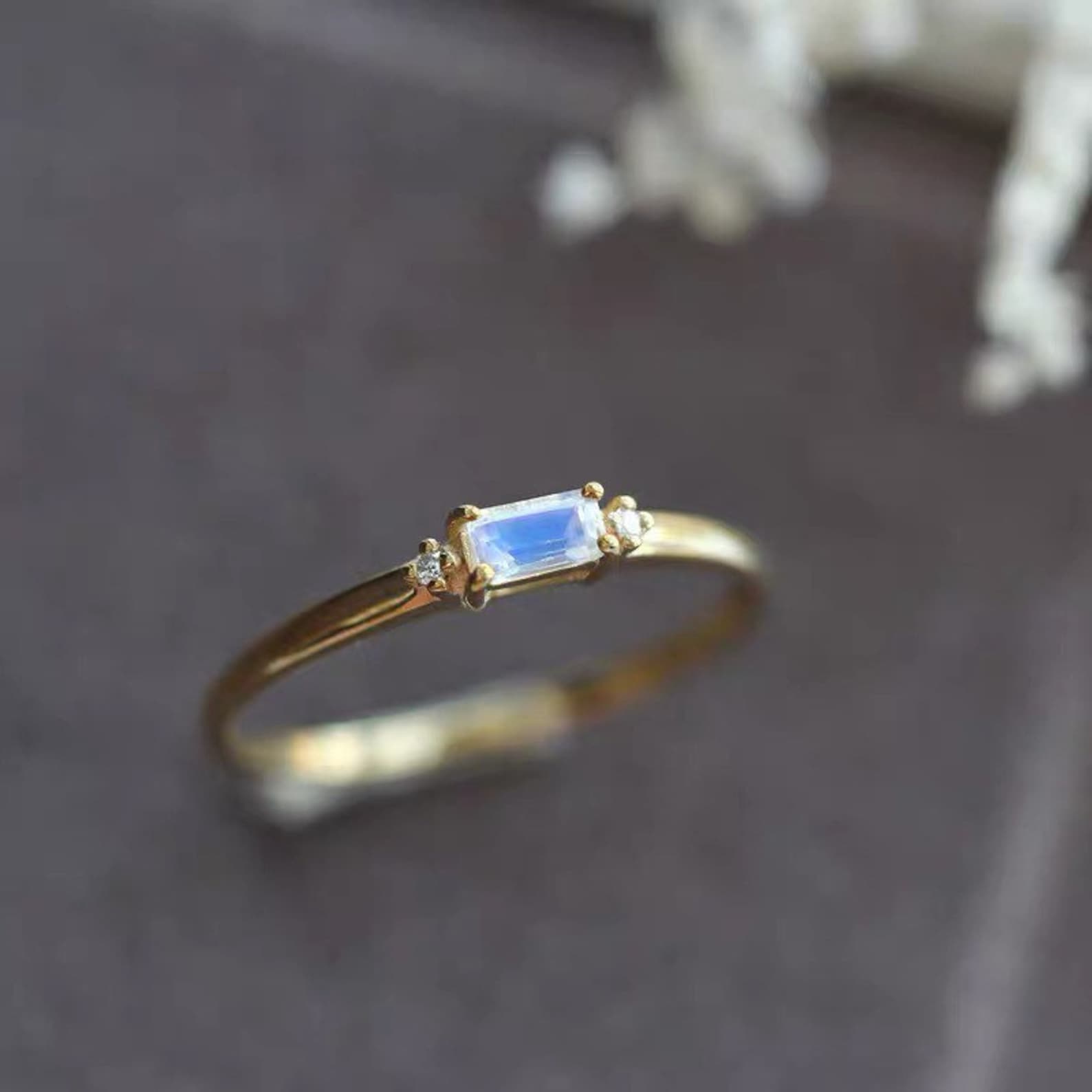 Minimalist Moonstone Ring, Moonstone Stackable Ring, Minimalist ...