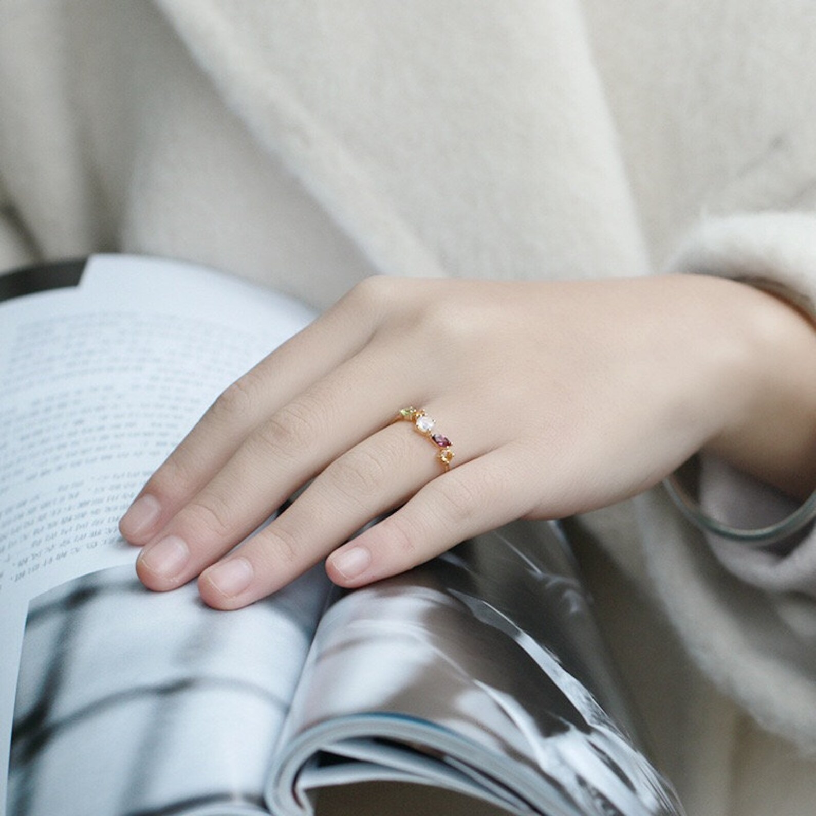 Multi Stone Ring, Multi Color Gemstone Ring, Rainbow Stack Ring, Multi ...