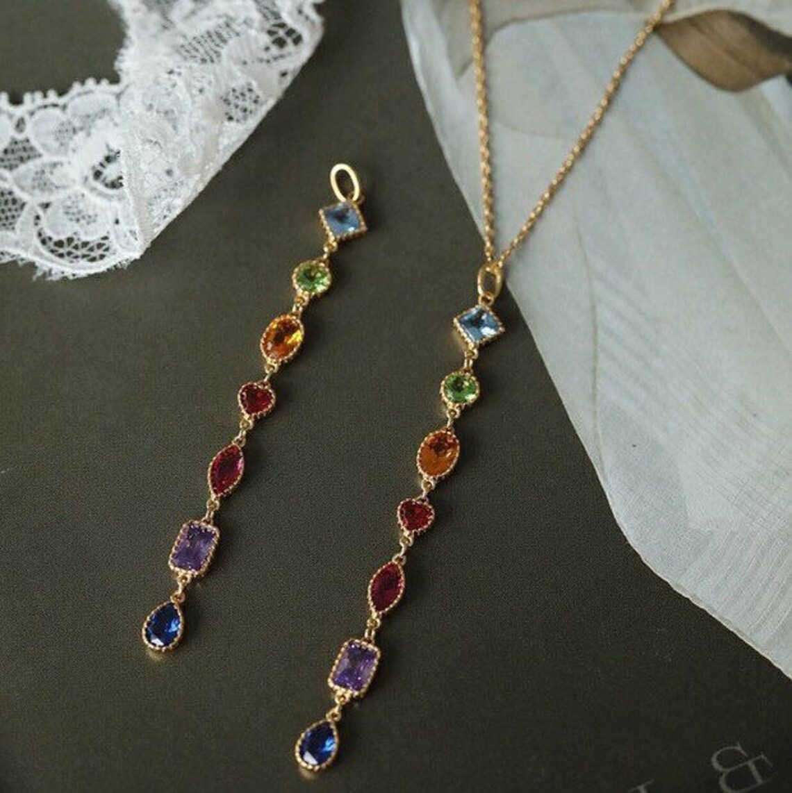 Multicolor Gemstone Necklace, Rainbow Color Stone Necklace, Colorful ...