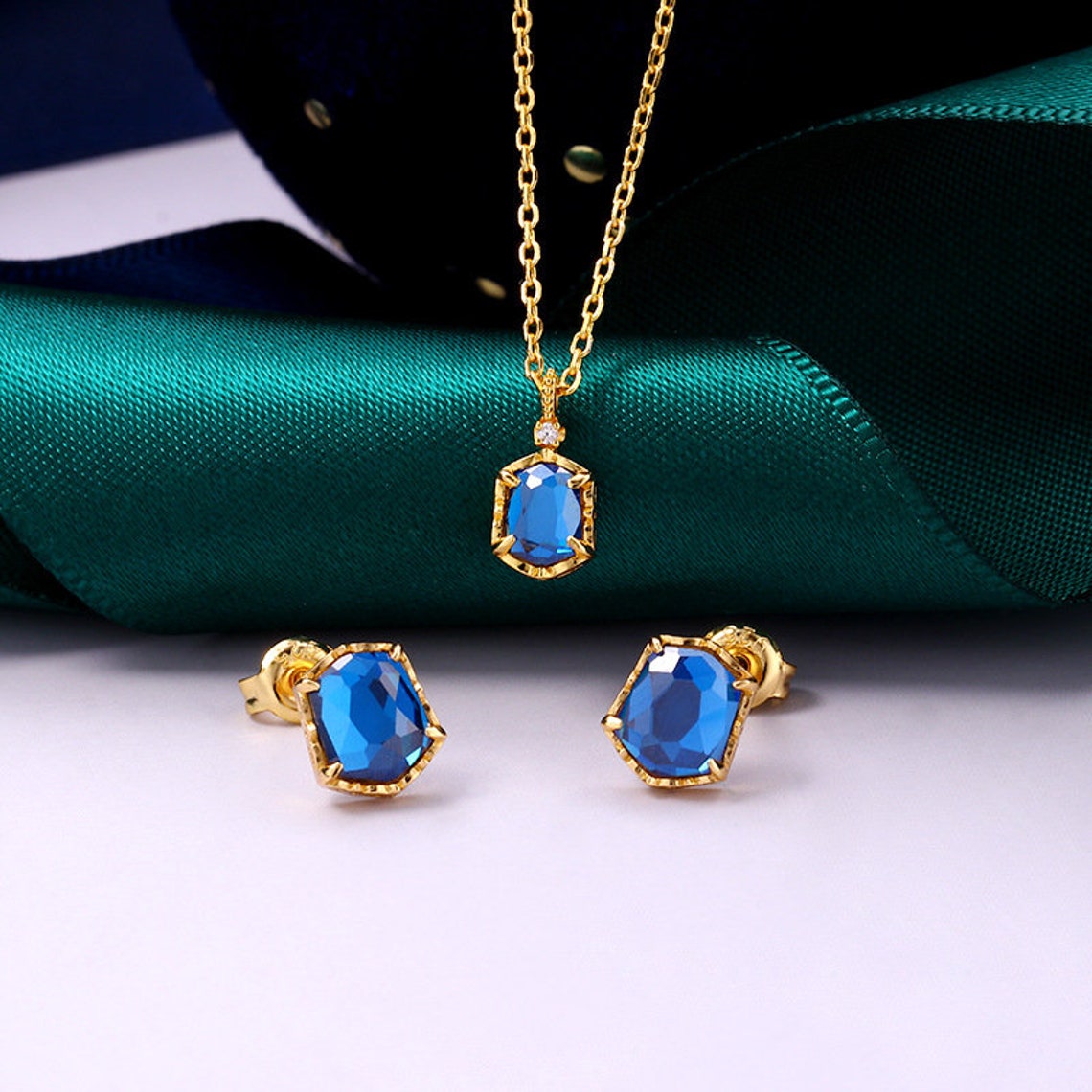 Royal Blue Gemstone Earrings, Minimalist Stud Earrings, Blue CZ Stud ...