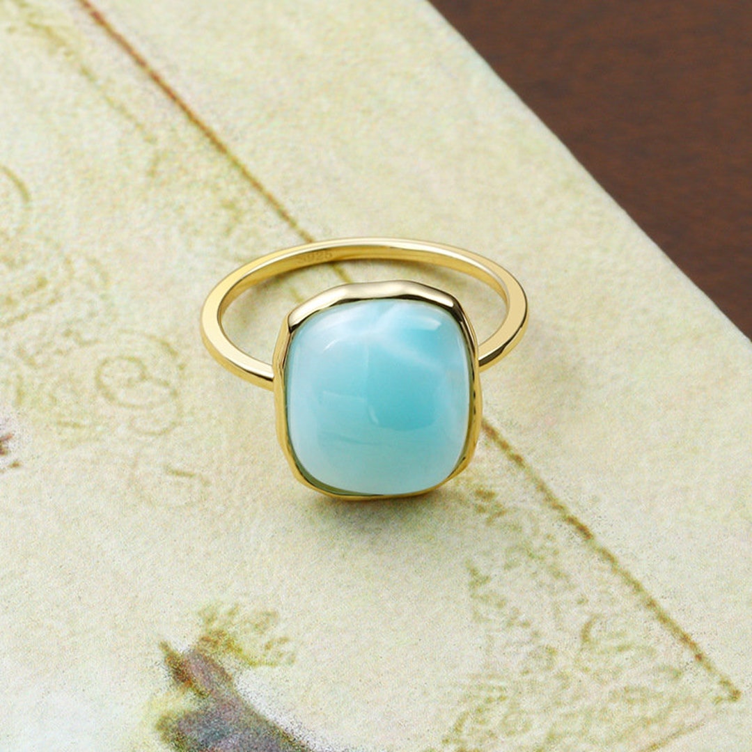 Boho Statement Ring, Larimar Statement Ring, Natural Blue Larimar Ring ...