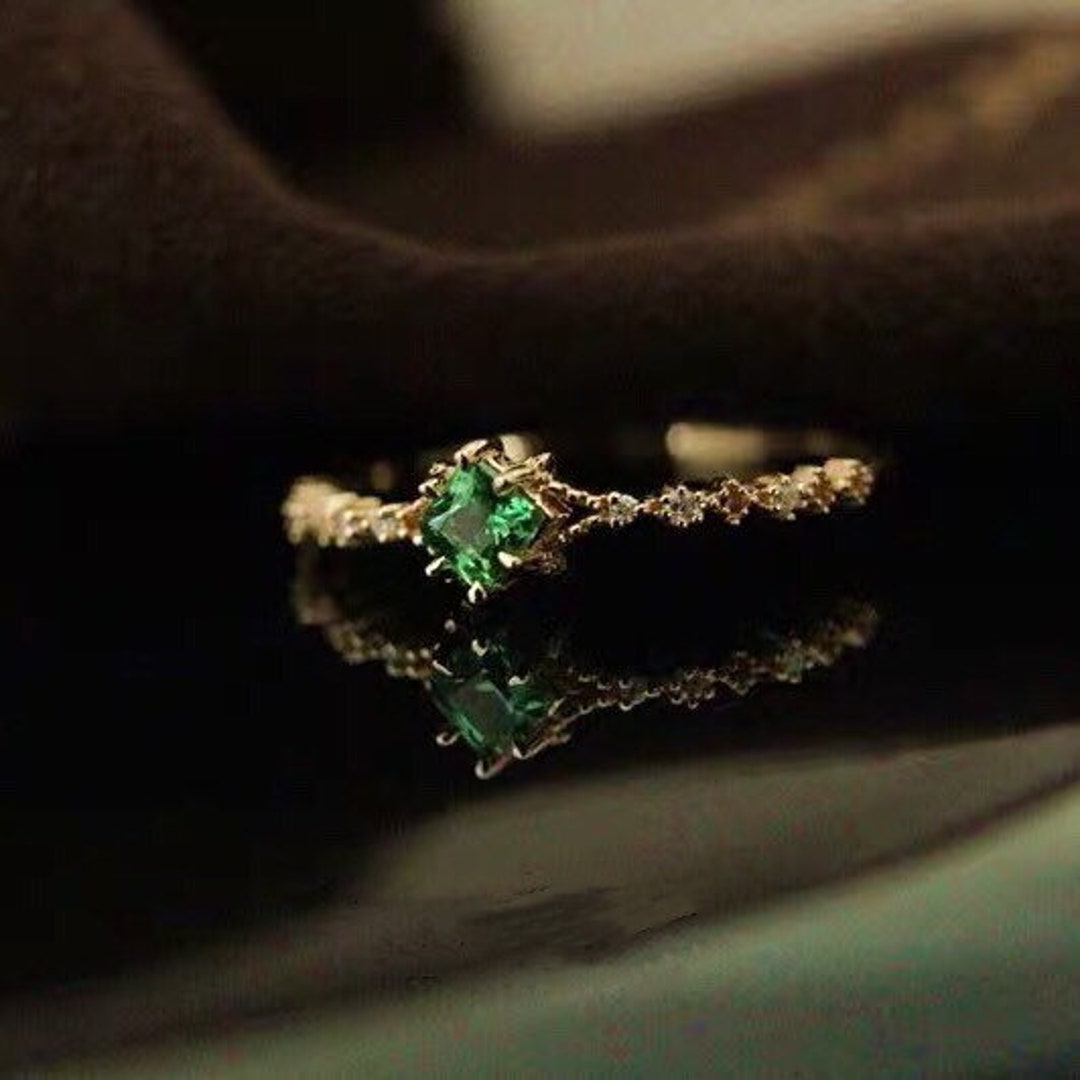 Dainty Emerald Promise Ring, Emerald Diamond Ring, Emerald Engagement ...