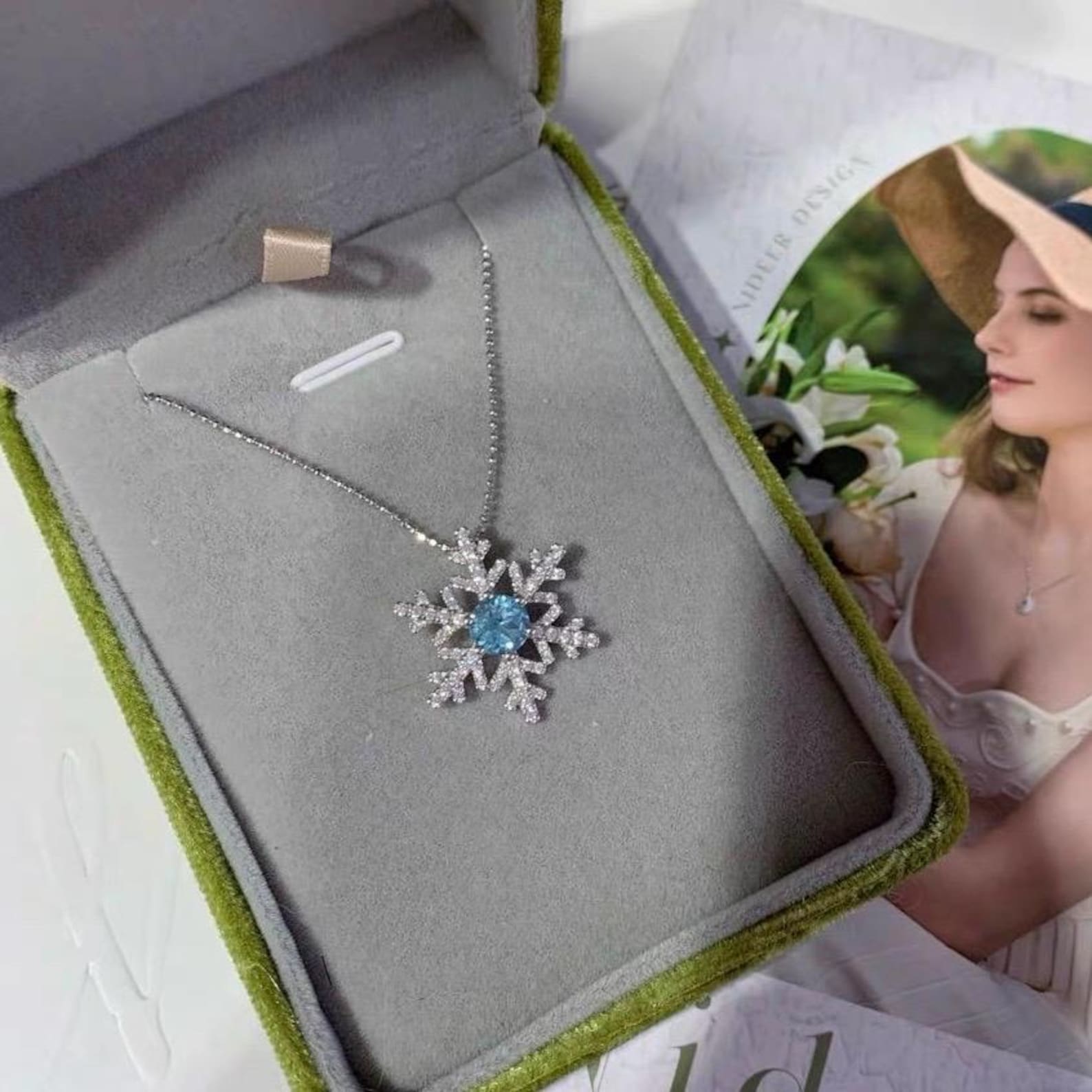 Christmas Snowflake Necklace, Diamond Snowflake Pendant Necklace ...