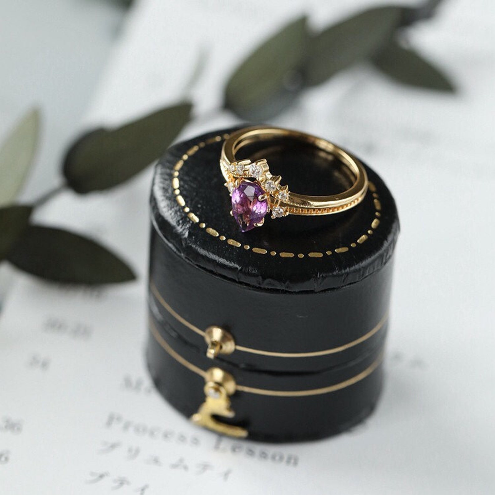 Amethyst Ring Set Teardrop Amethyst Ring Gold Natural Purple - Etsy