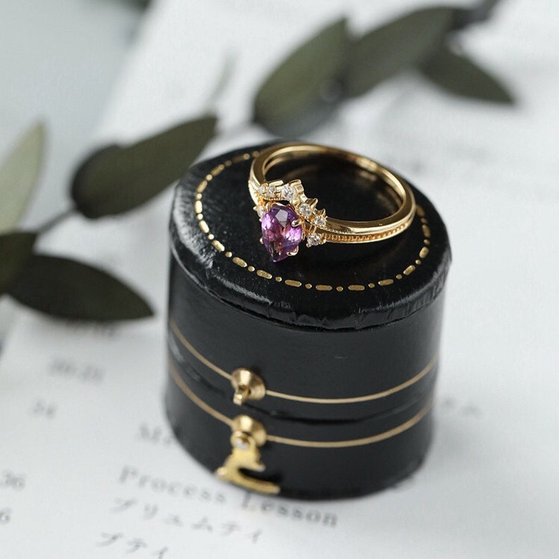 Amethyst Ring Set Teardrop Amethyst Ring Gold Natural Purple - Etsy