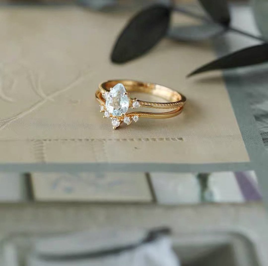 Teardrop Topaz Promise Ring, Natural Blue Topaz Ring, Pear Shaped Topaz ...