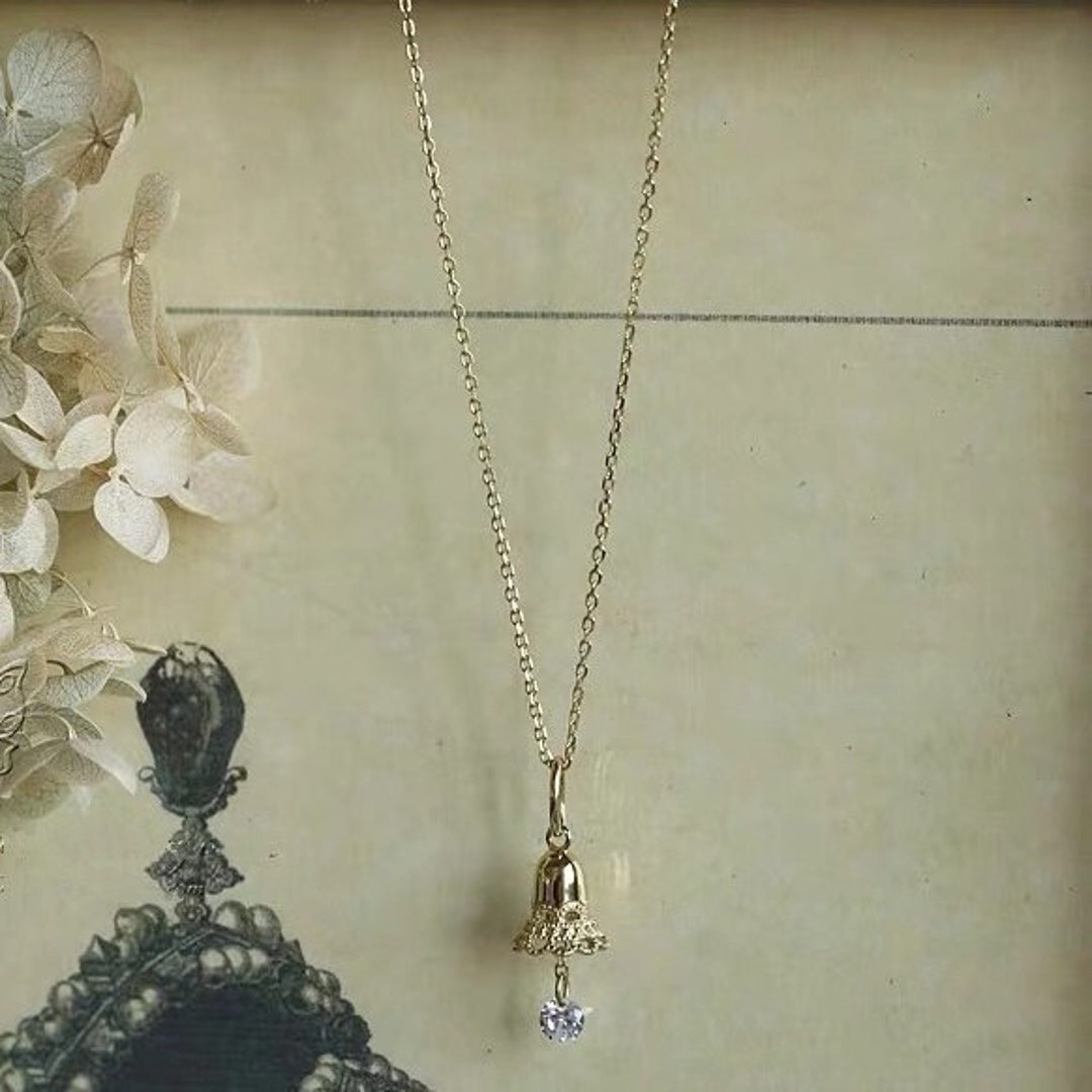 Vintage Bell Pendant Necklace, Christmas Gifts, Dainty Gold Bell ...