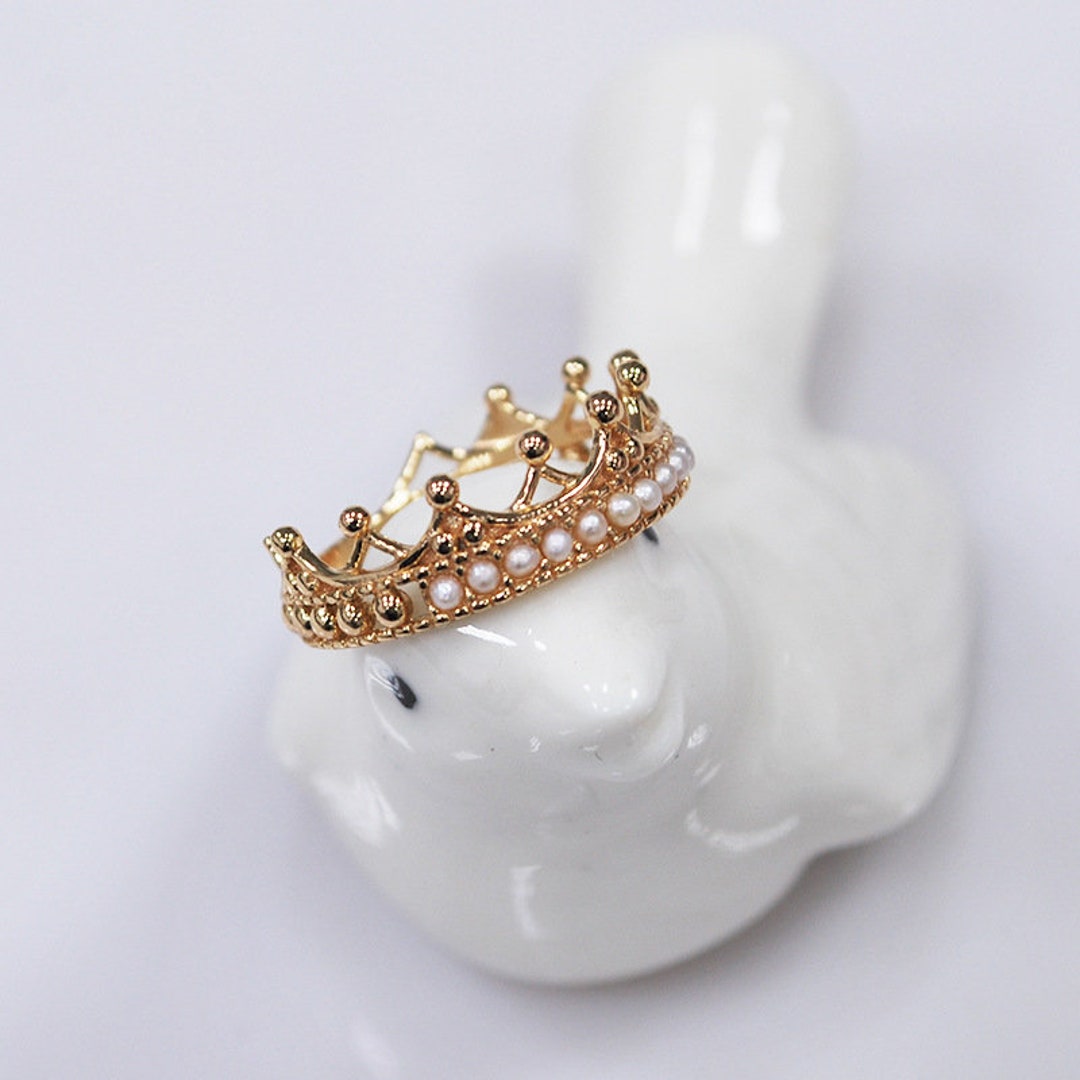 Enchanted Crown Ring, Pearl Crown Wedding Ring, Tiara Crown Ring, Pearl ...