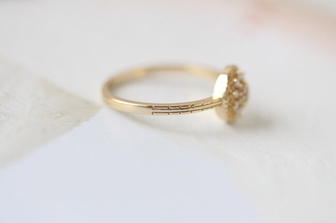 Vintage Diamond Engagement Ring Sun Ring Gold Dainty Bridal - Etsy