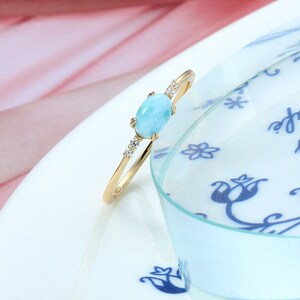 Larima Stackable Ring, Blue Sea Stone Ring, Thin Band Ring, Blue ...