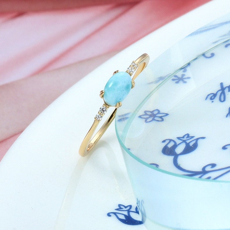 Larima Stackable Ring, Blue Sea Stone Ring, Thin Band Ring, Blue ...