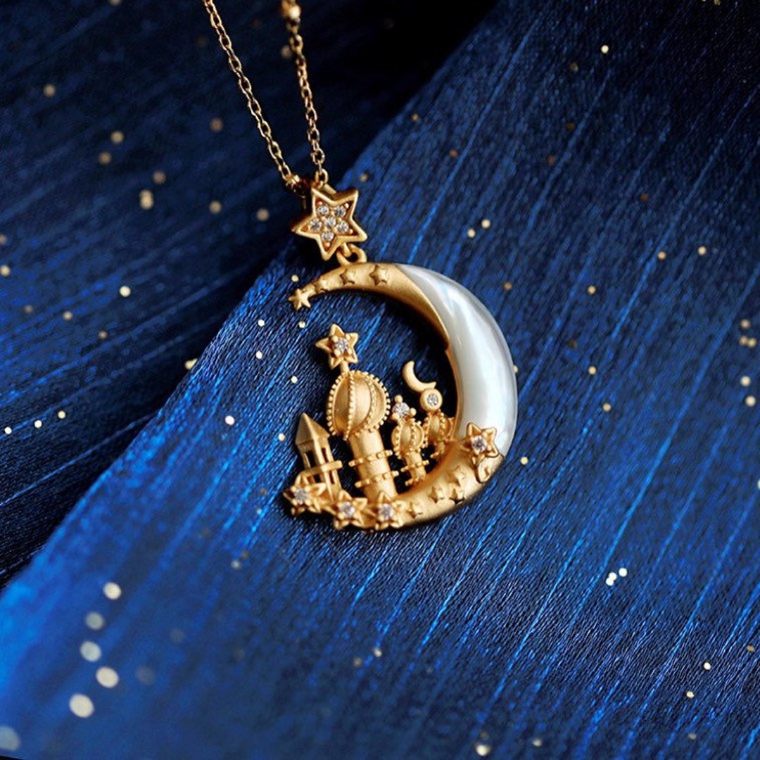 Moon Castle Pendant Necklace, Fairytale Castle Necklace, Gold Castle ...