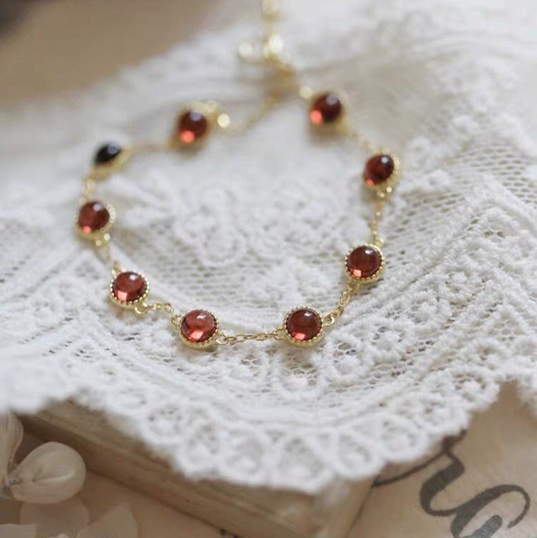 Genuine Garnet Bracelet, Natural Red Garnet Bracelet, January ...