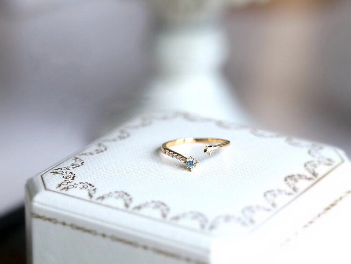 Moon Engagement Ring Moon and Star Ring Set Stackable Ring - Etsy