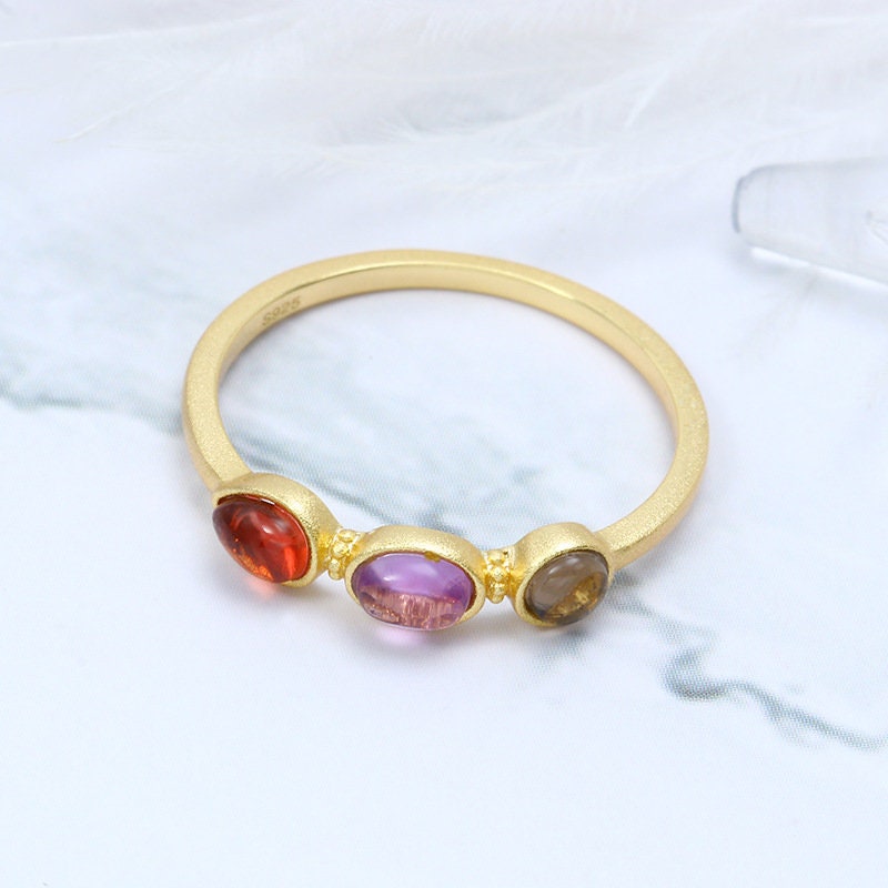 Three Gemstone Ring Multi Stone Rings Three Color Gemstone | Etsy