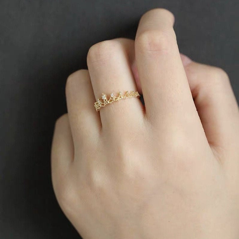 Crown Wedding Band Dainty Crown Matching Wedding Ring | Etsy