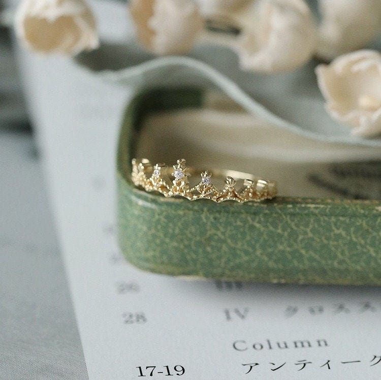 Crown Wedding Band Dainty Crown Matching Wedding Ring | Etsy