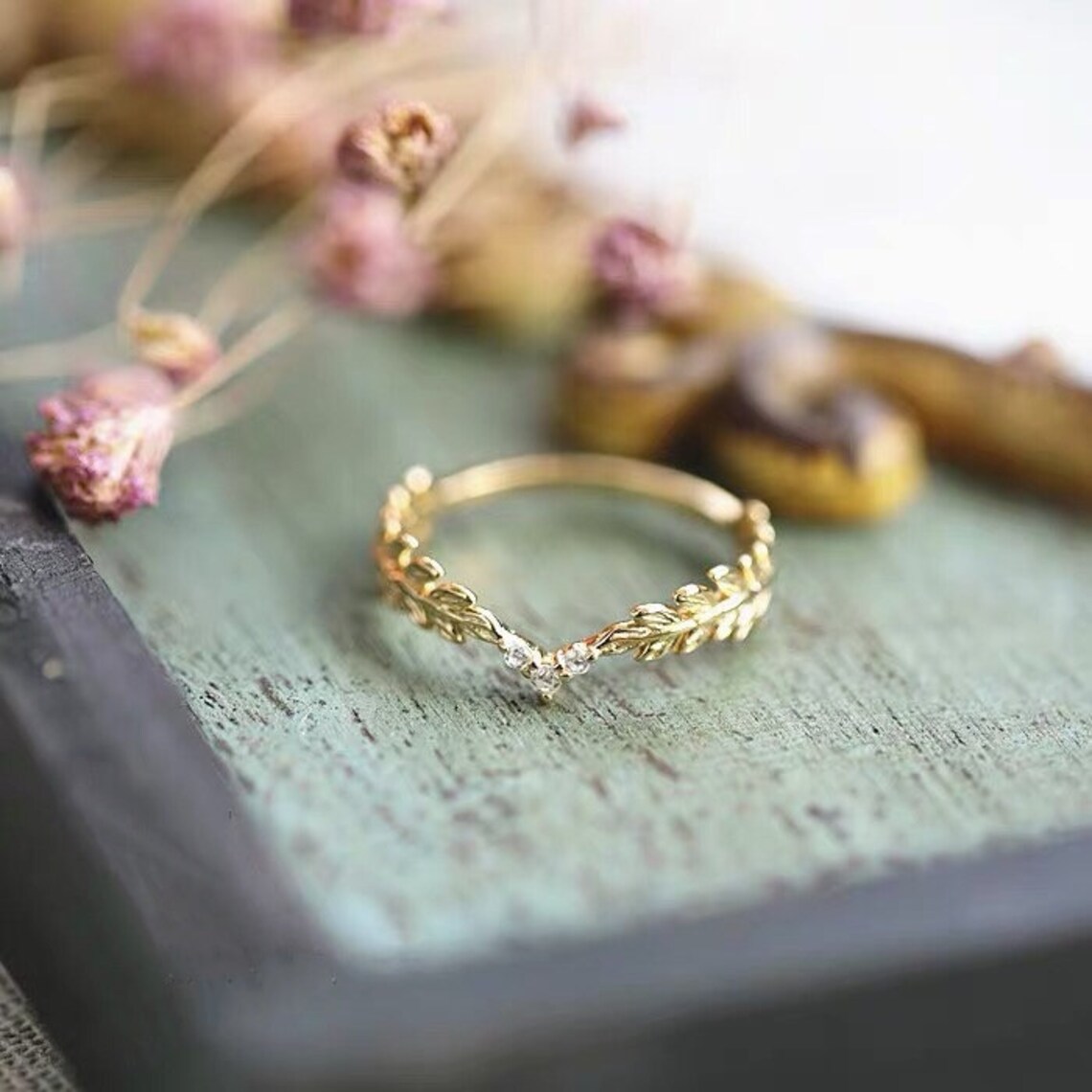 Feather Ring Gold Vintage Wedding Ring Feather Wedding Band | Etsy