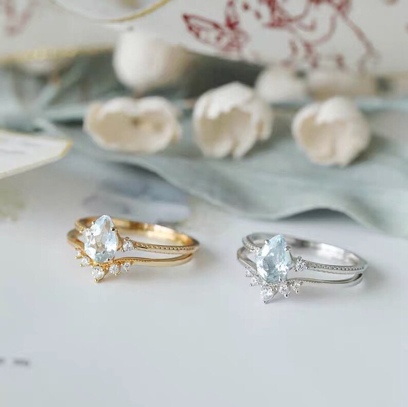 Teardrop Topaz Promise Ring, Natural Blue Topaz Ring, Pear Shaped Topaz ...