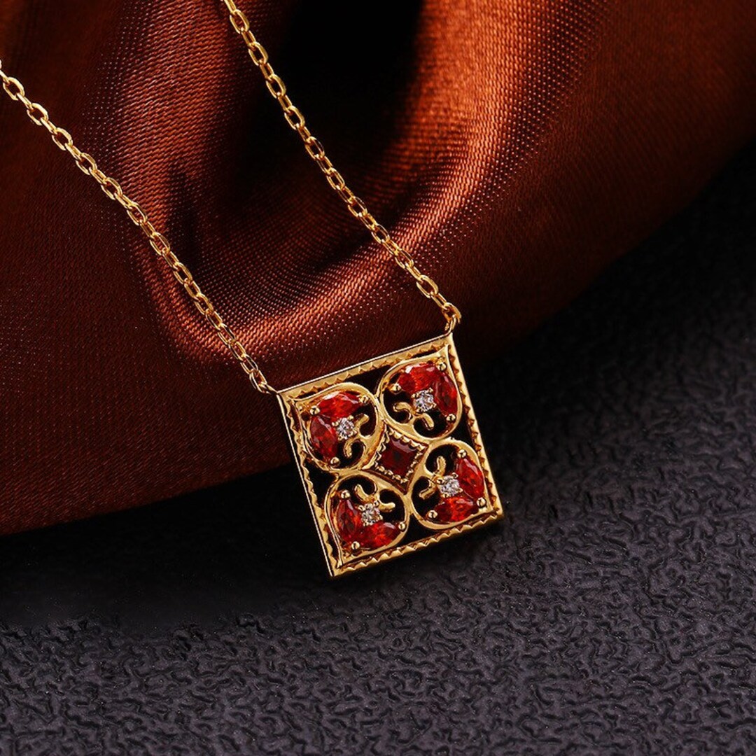 Genuine Garnet Necklace, Vintage Garnet Necklace, Heart Garnet Pendant ...