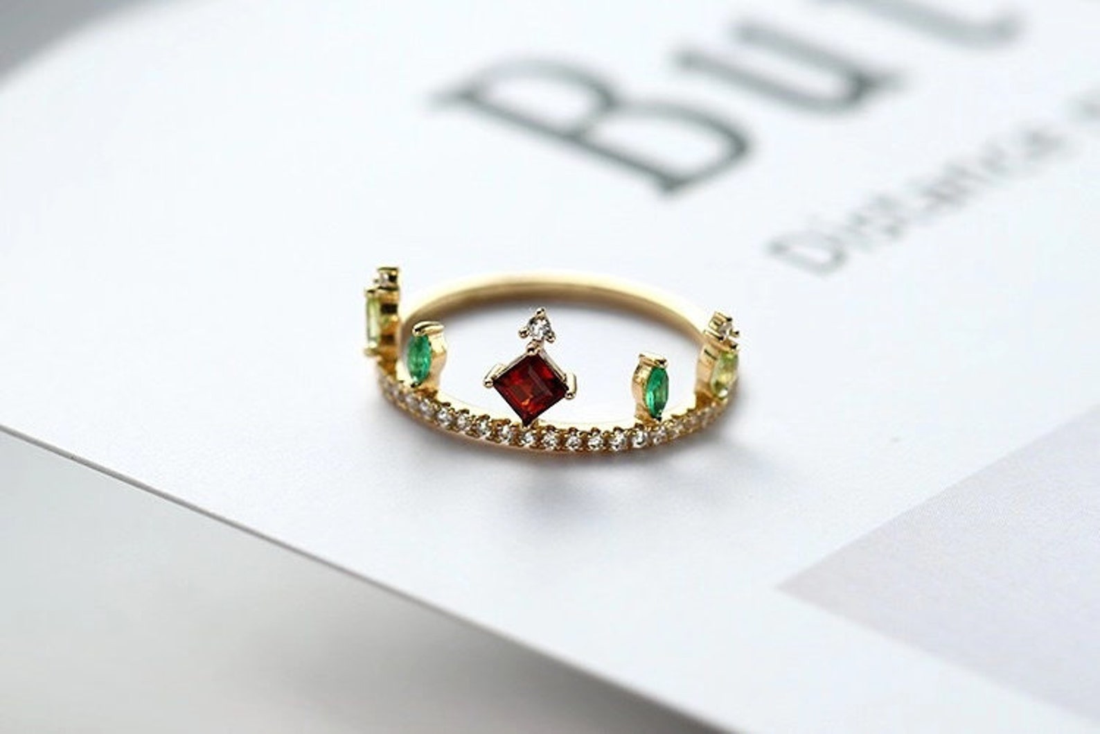 Garnet Crown Stack Ring, Multi Color Gemstone Crown Ring, Birthstone ...